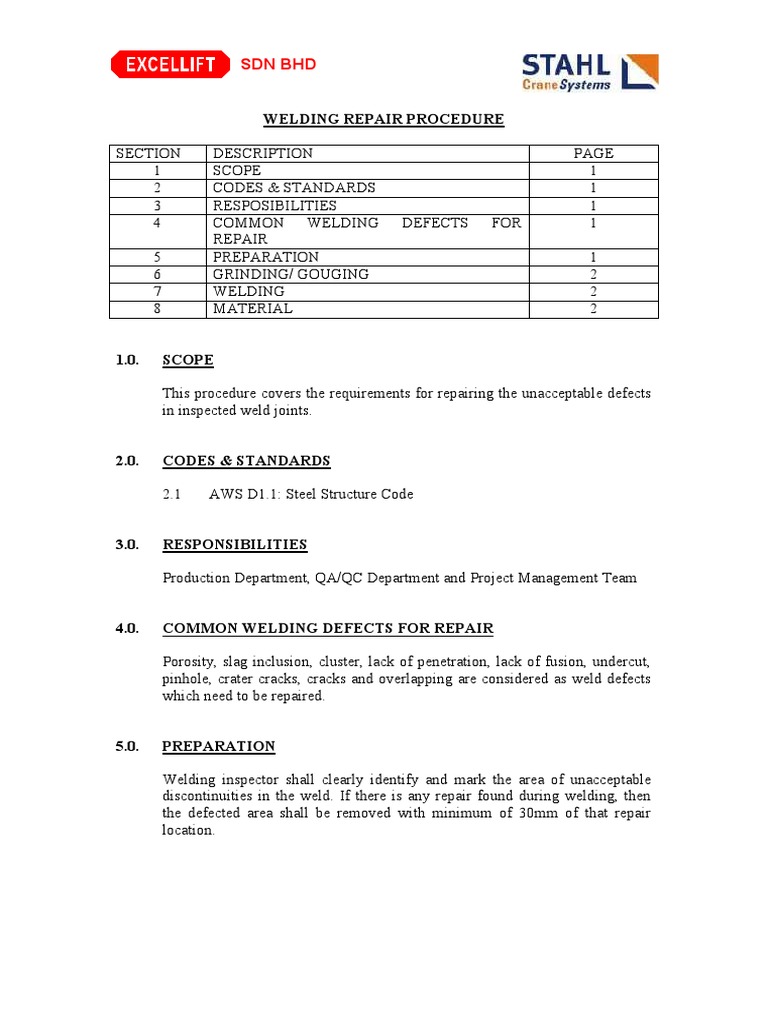 Welding Repair Procedure | PDF | Welding | Construction