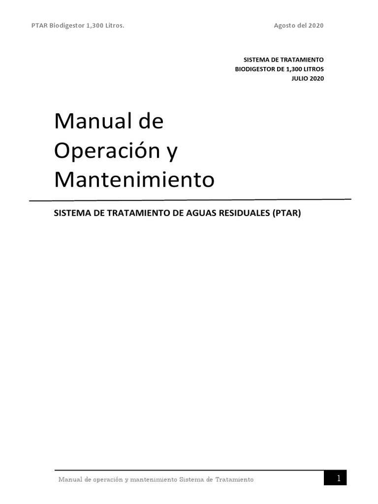 Manual de Operacion y Mantenimiento PTAR | Descargar gratis PDF | Aguas residuales | Agua