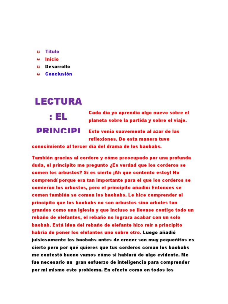 Lectura Del Principito | PDF | El Principito