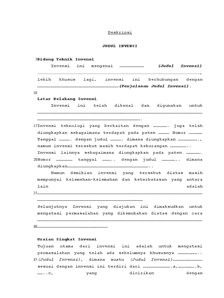 1) Format Deskripsi Paten Template | PDF