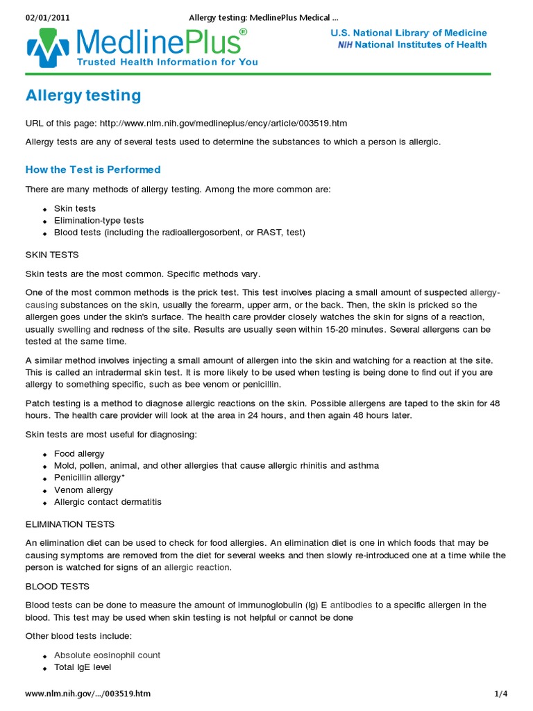 Allergy Testing: How The Test Is Performed | PDF | Allergy | Allergen