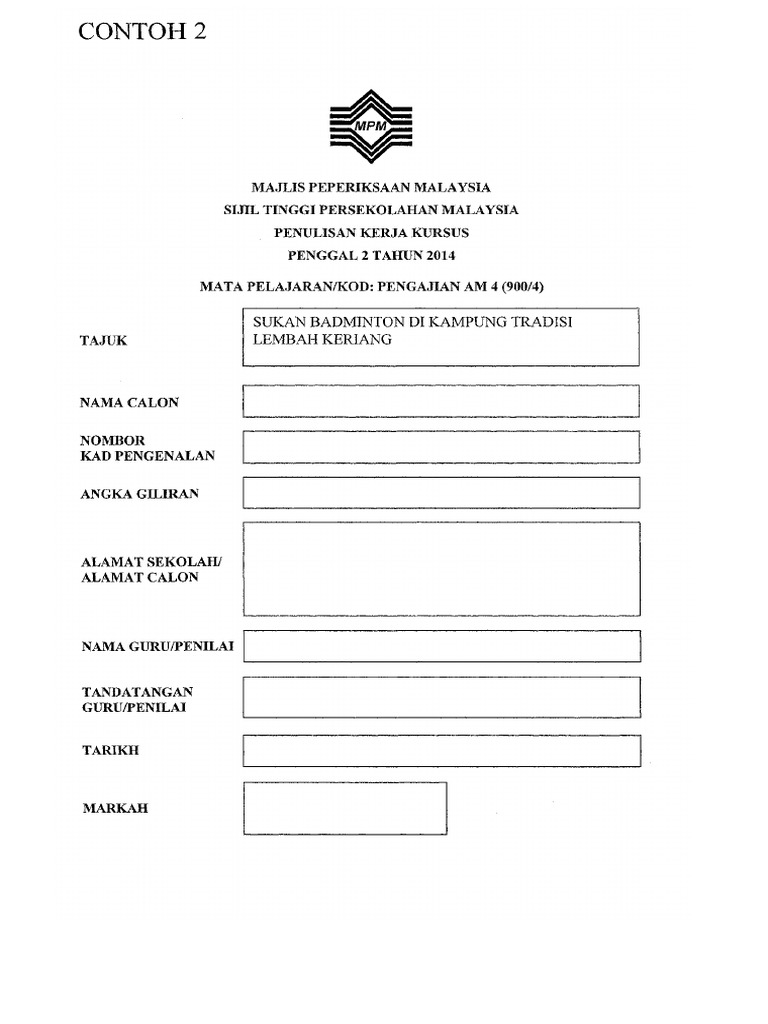 CONTOH 2 Pam Kerja Kursus | PDF