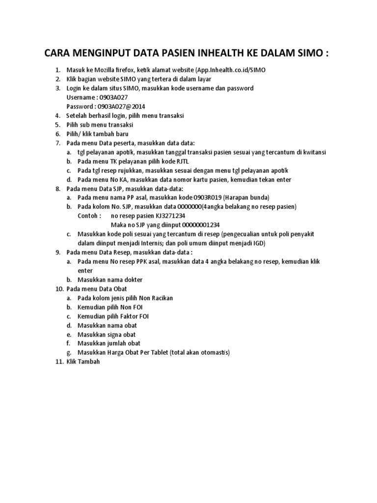 Cara Input SIMO | PDF