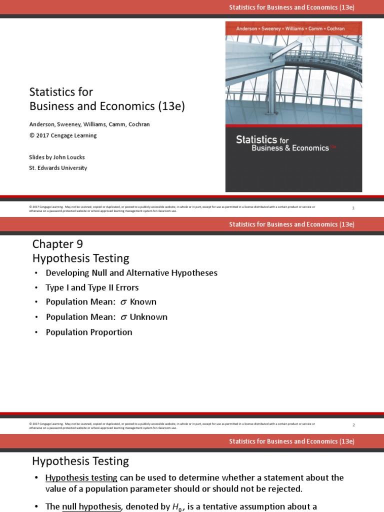 Chapter 9, Hypothesis Testing - Edit | PDF | Type I And Type Ii Errors ...