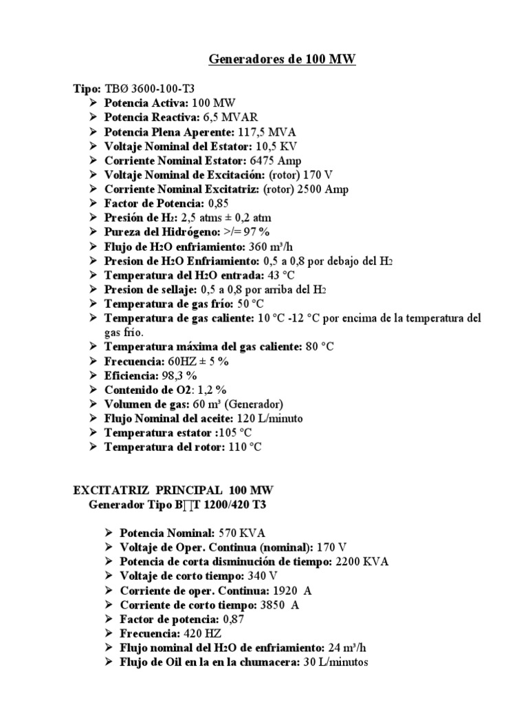 Generadores de 100 MW | PDF | Generador eléctrico | Rectificador