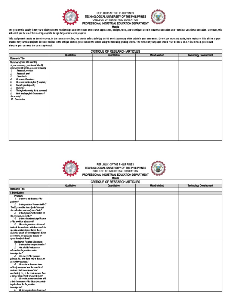 Research Paper Critique Guide | PDF | Hypothesis | Quantitative Research