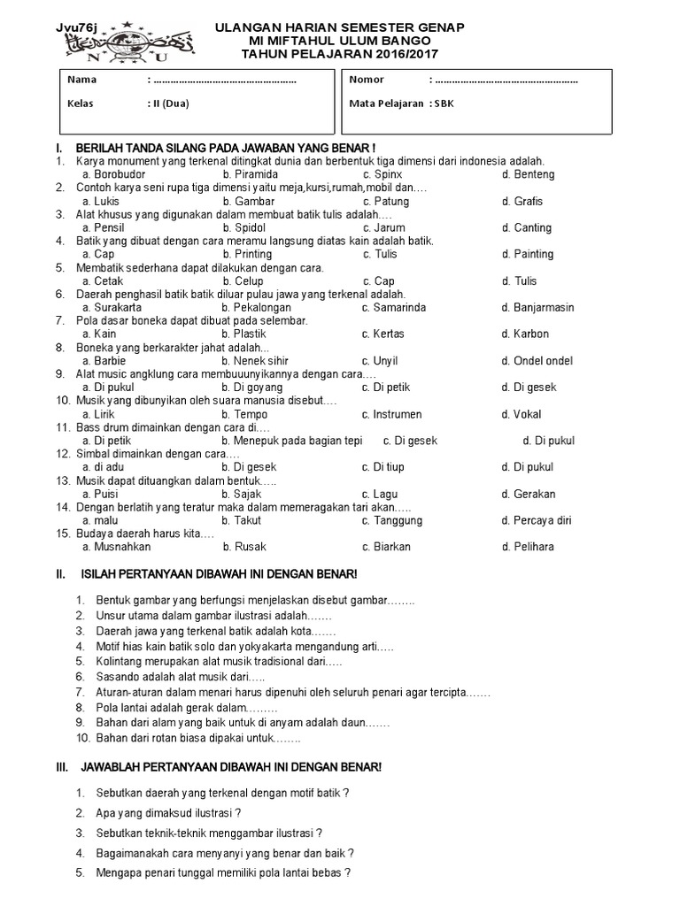 Soal Semester 1 2016-2017 | PDF
