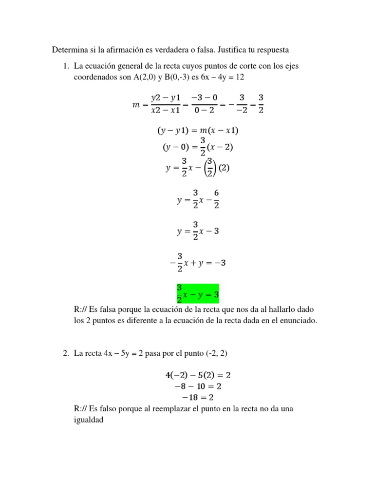 Determina Si La Afirmación Es Verdadera o Falsa | PDF | Línea ...
