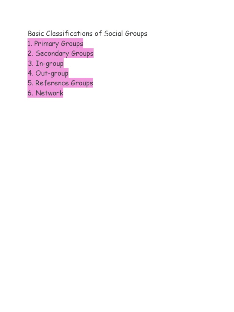 Basic Classifications of Social Groups | PDF