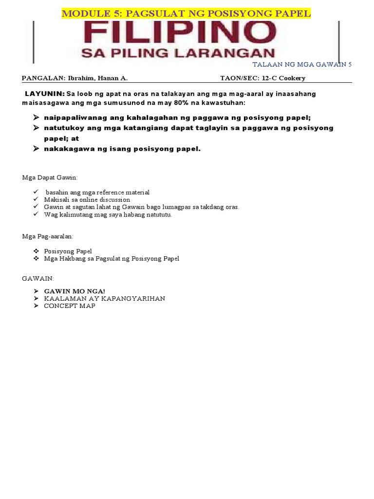 FPL Module 5 Activity Sheets Final | PDF
