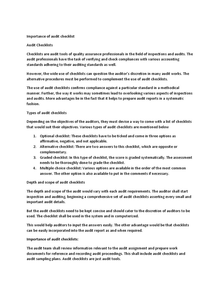 Importance of Audit Checklist | PDF | Audit | Business