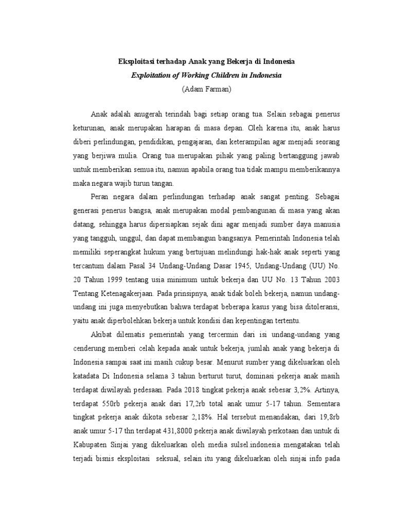 Eksploitasi Anak Pekerja di Indonesia | PDF | Kesehatan Holistik