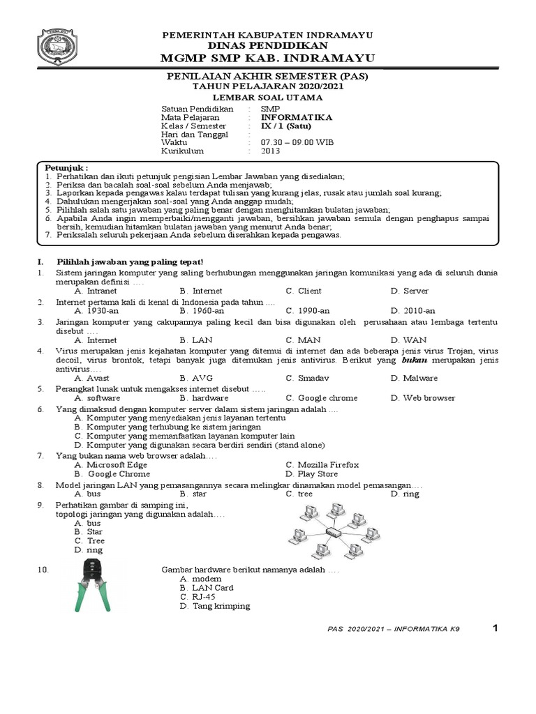 11-Soal Pas Informatika 9 s4 2020-A4 | PDF