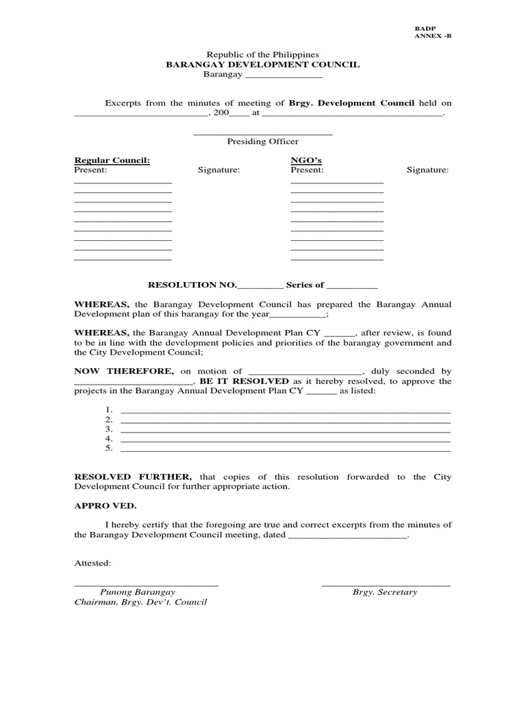 BADP-ANNEX-B Brgy - Devt .Council | PDF | Government