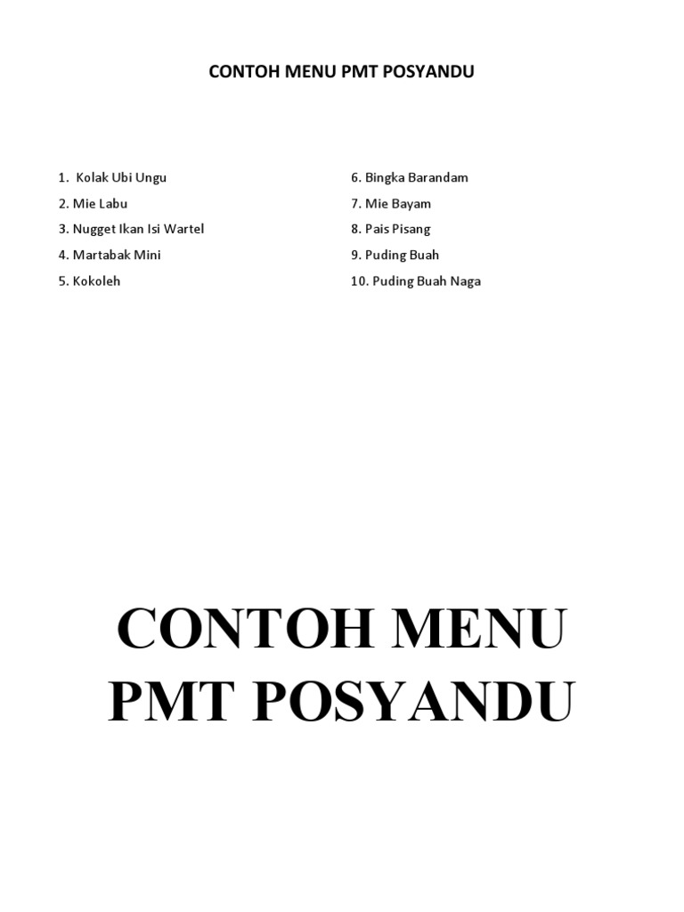 Contoh Menu PMT Posyandu | PDF