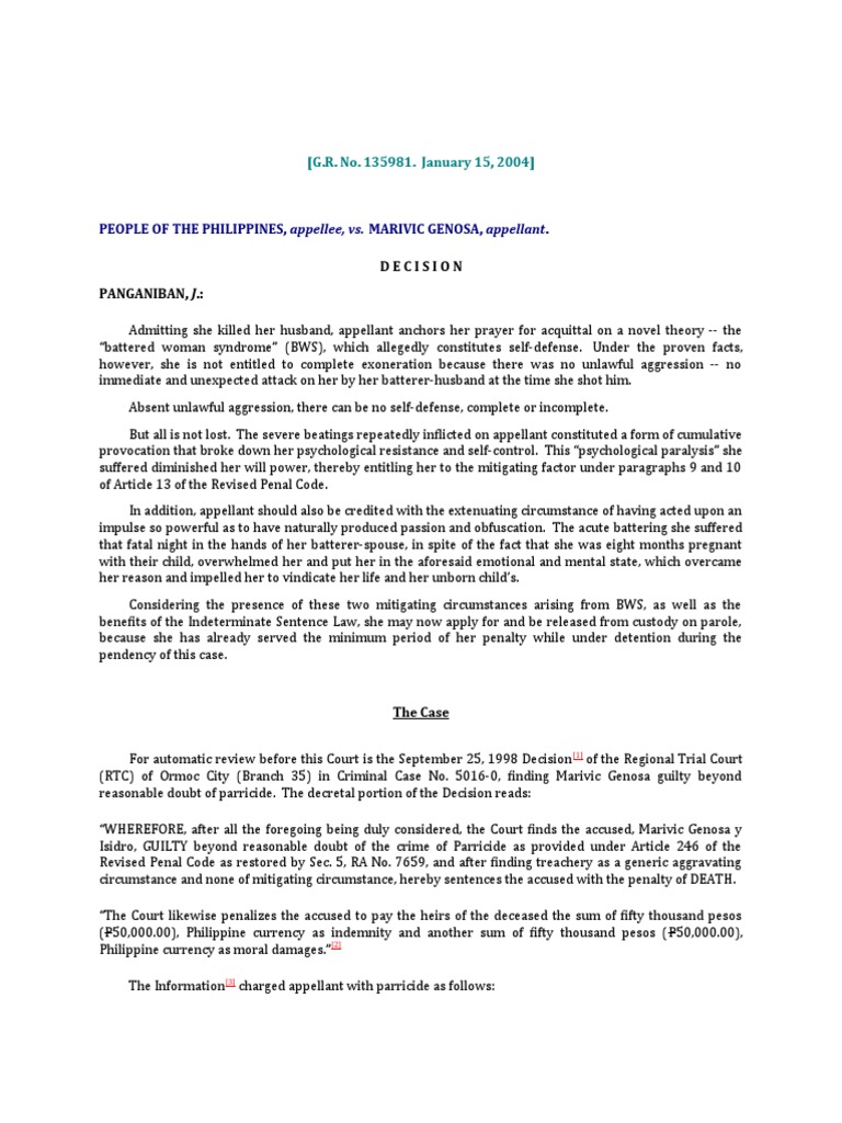 PEOPLE OF THE PHILIPPINES, Appellee, vs. MARIVIC GENOSA, Appellant ...