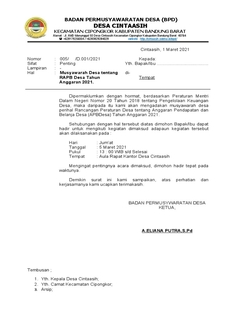 Surat Undangan Musdes | PDF