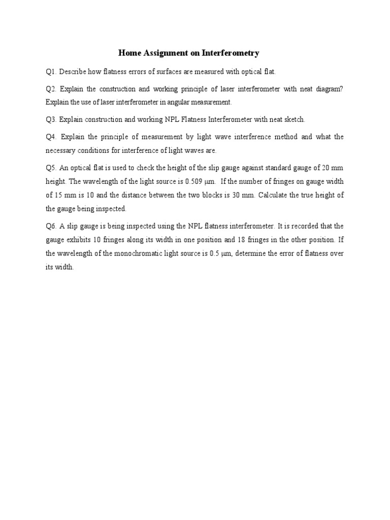 Home Assignment On Interferometry | PDF | Technology & Engineering