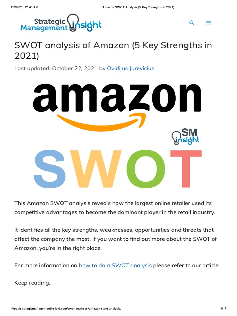 Amazon SWOT Analysis (5 Key Strengths in 2021) | PDF | Online Shopping ...
