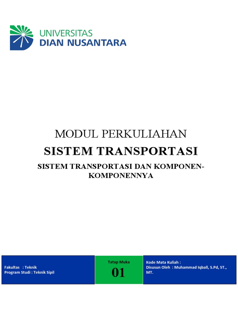Pertemuan 1 Sistem Transportasi Dan Komponen-Komponennya | PDF