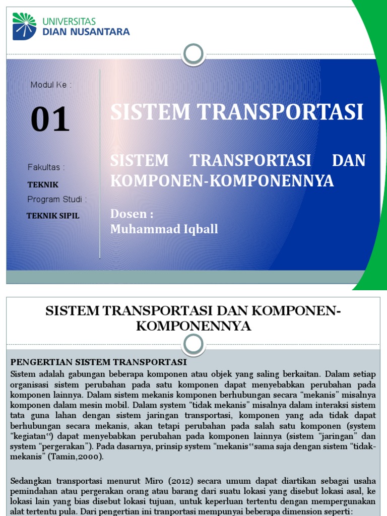 Pertemuan 1 Sistem Transportasi Dan Komponen-Komponennya | PDF