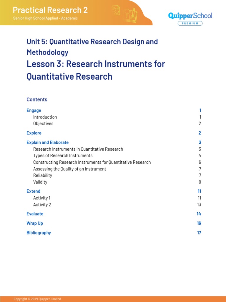 Research Instruments in Quantitative Studies | PDF | Validity ...