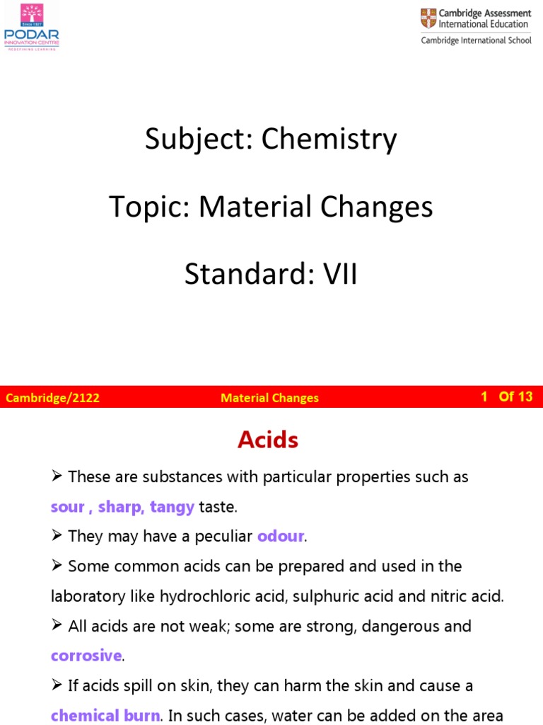 Cambridge - VII - Stage 7 - Unit 7.1 - 7.3 - Material Changes | PDF ...