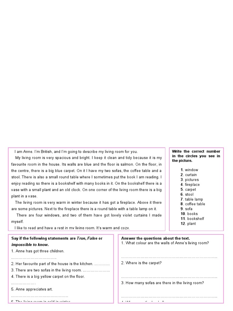 Have A Look at My Living Room Reading Comprehension | PDF | Home