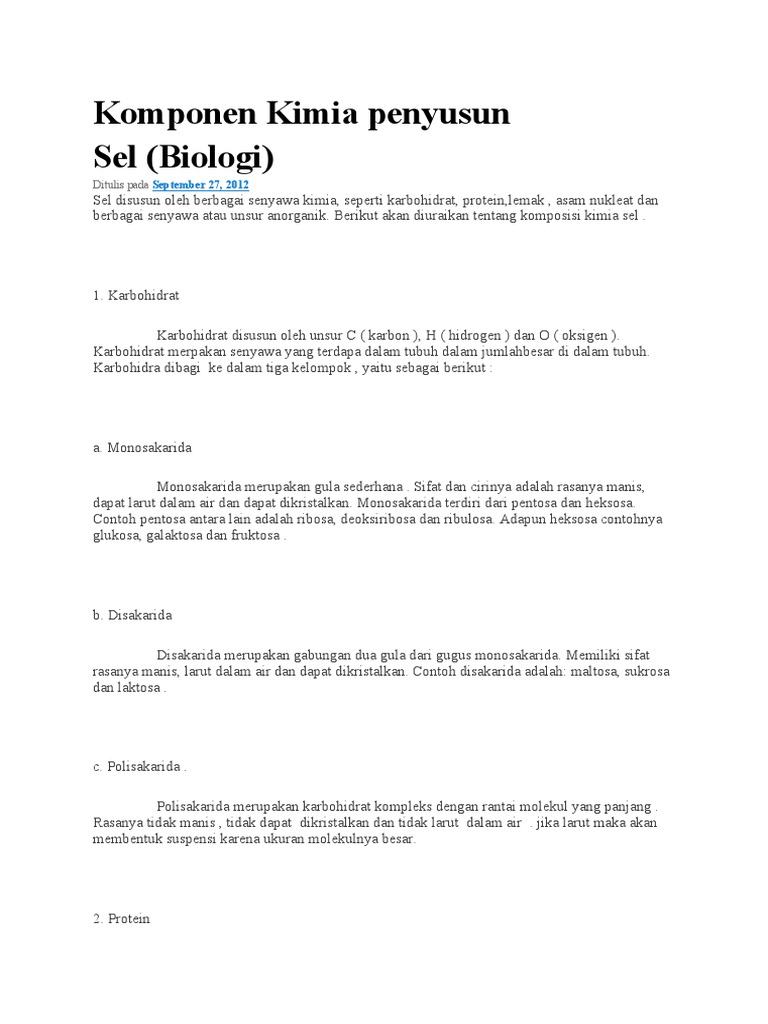 Komponen Kimia Penyusun Sel | PDF