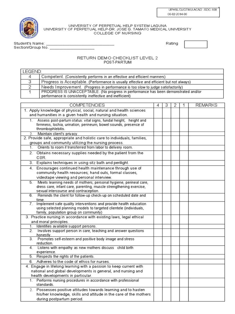 Legend: 4 Competent. 3 Progress Is Acceptable 2 Needs Improvement 1 ...