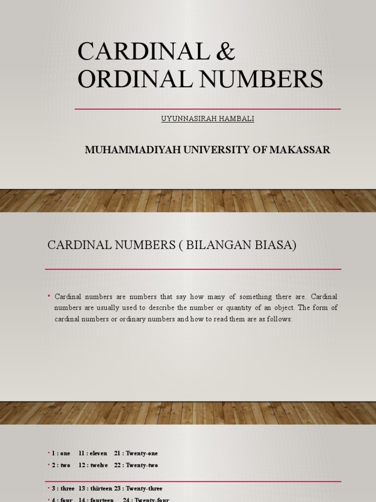 Cardinal & Ordinal Numbers: Muhammadiyah University of Makassar ...