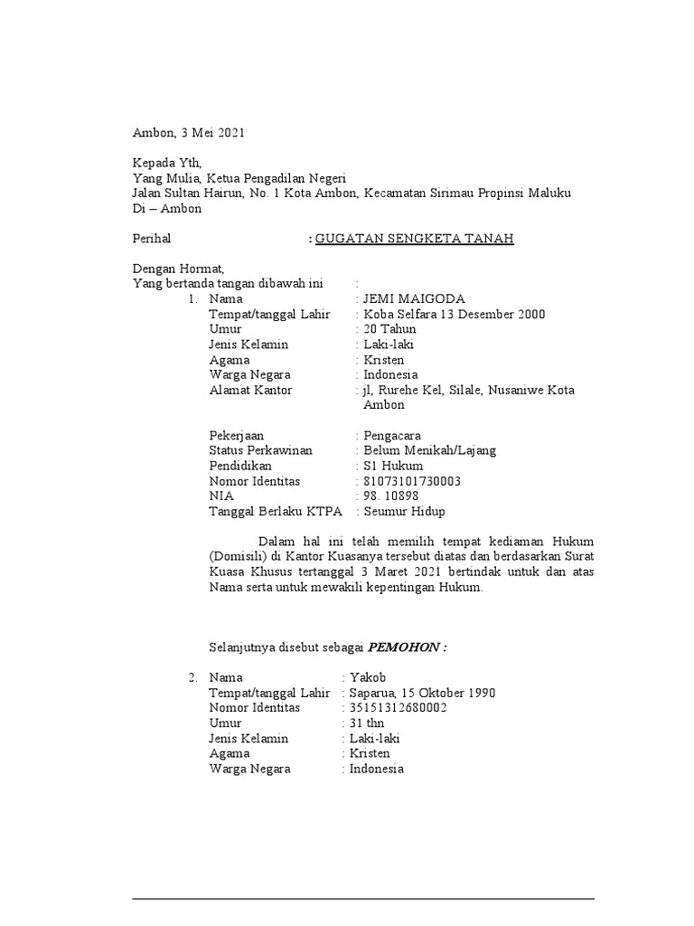 Gugatan Sengketa Tanah di Ambon | PDF