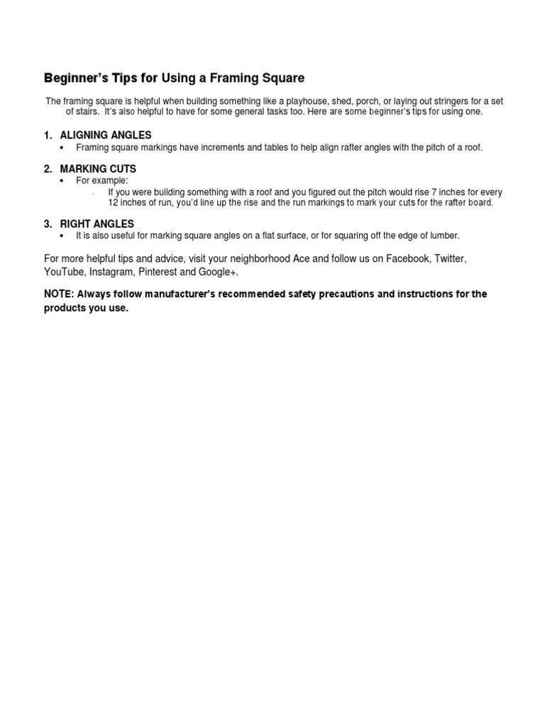 Beginner's Tips For Using A Framing Square: 1. Aligning Angles | PDF