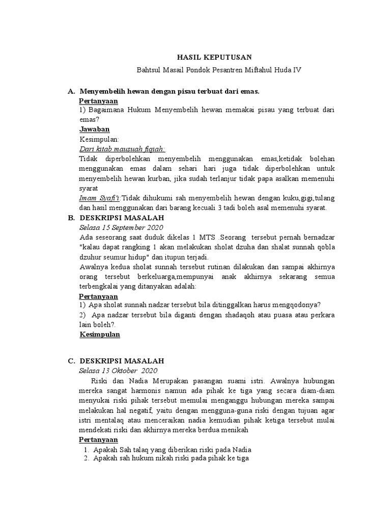 Hasil Bahtsul Masail Fiqih 2020 | PDF