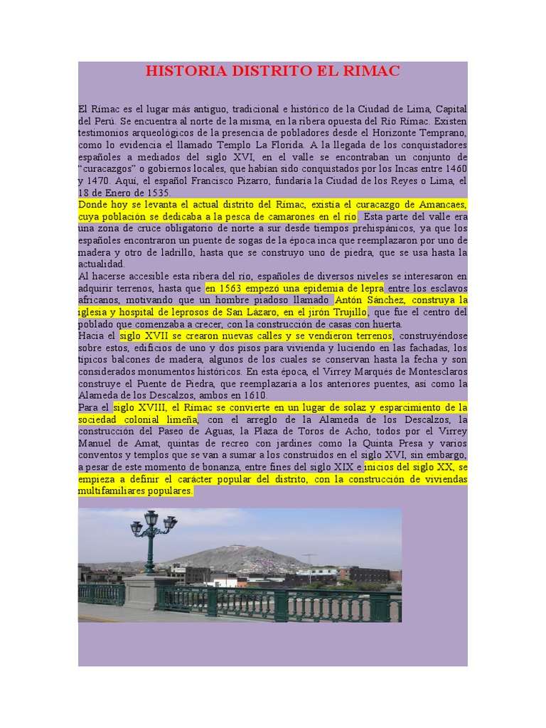 Historia Distrito El Rimac | PDF | Lima