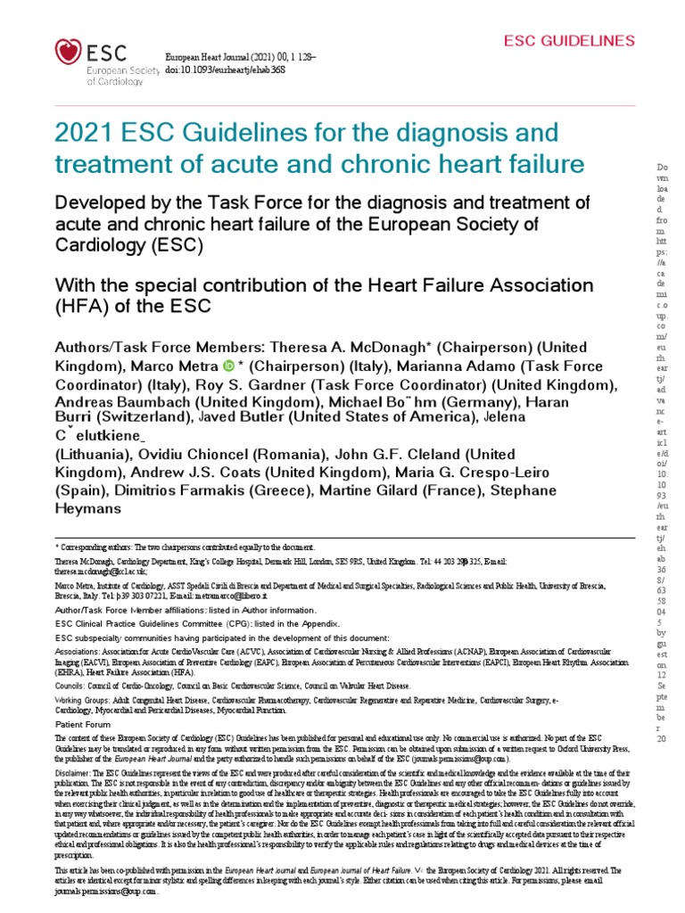 2021 ESC Guidelines For The Diagnosis and Treatment of Acute and ...