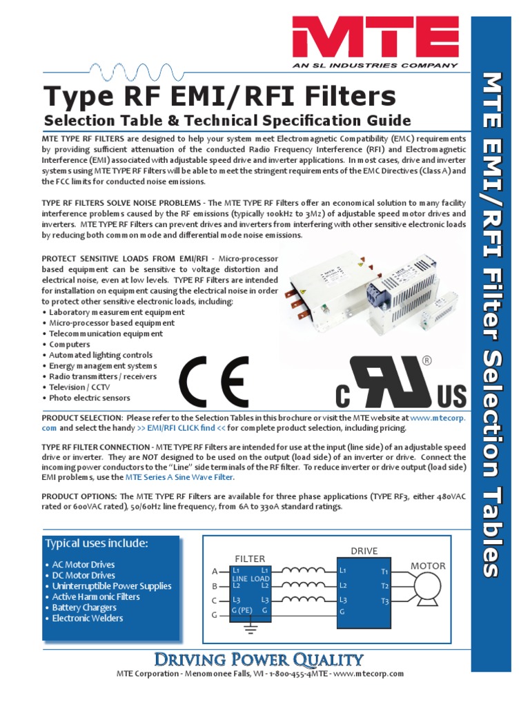 Type RF EMI/RFI Filters: Selection Table & Technical Specification Guide | PDF | Electromagnetic ...