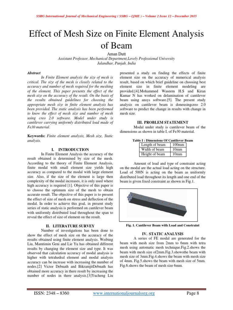 Effect of Mesh Size On Finite Element Analysis of Beam: Aman Dutt ...