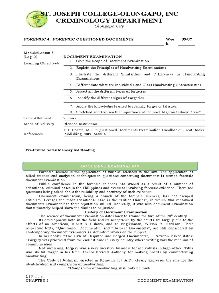 Questioned Document Chapter 3 Leg 2 Module 2021 | PDF | Forgery | Signature