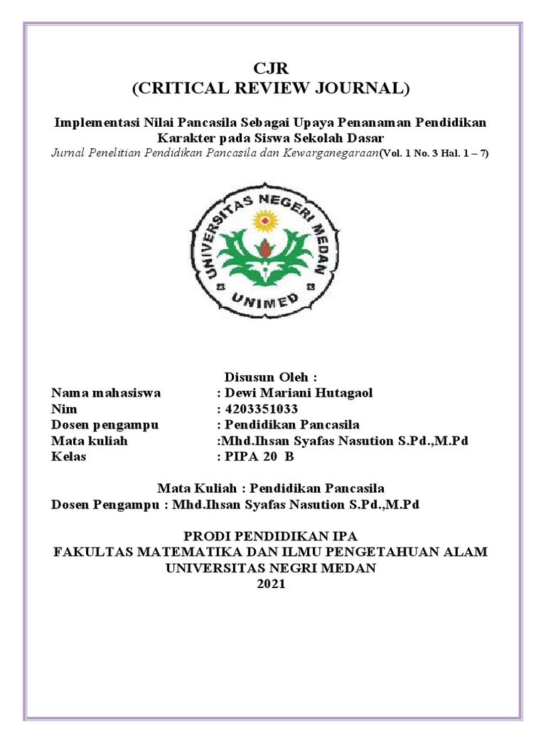 CJR - Pendidikan Pancasila - Dewi Mariani Hutagaol | PDF | Karier & Perkembangan | Sains ...