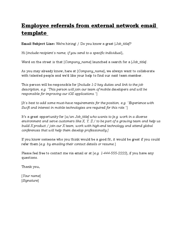 Employee Referrals From External Network Email Template | PDF