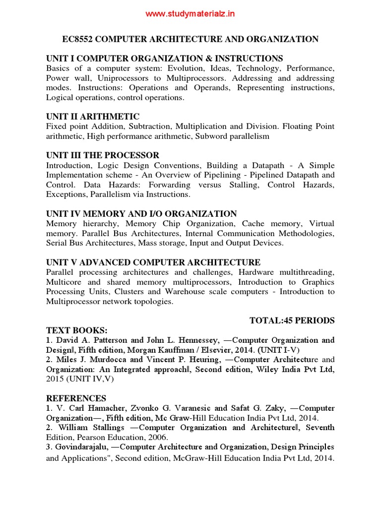 Ec8552 Computer Architecture And Organization Notes 1 Pdf Computer