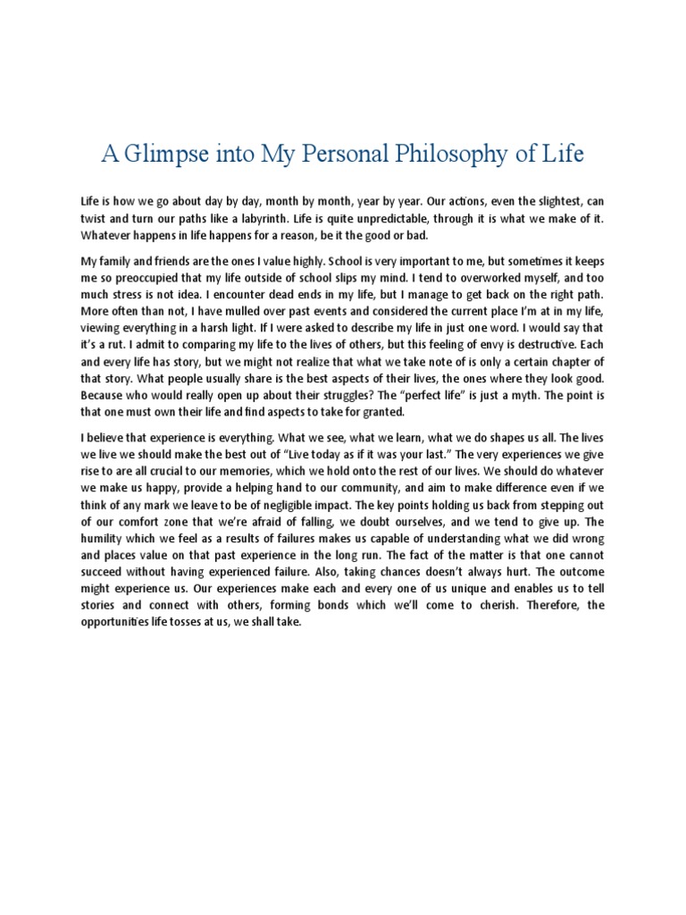 A Glimpse Into My Personal Philosophy of Life | PDF