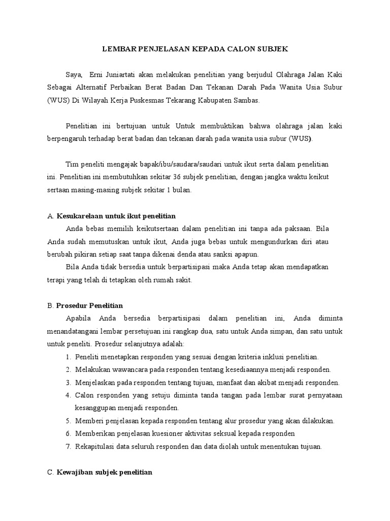 Lembar Penjelasan Kepada Calon Subjek (PSP) | PDF