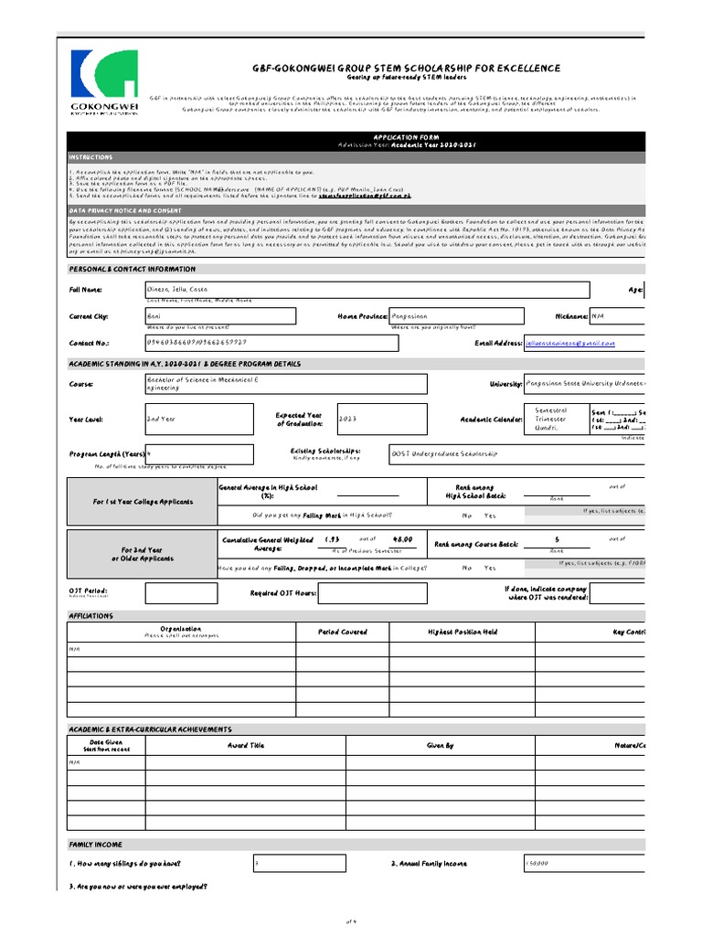 Ay 2020-2021 GBF Stem Sfe Application Form (07.29) | PDF | Science, Technology, Engineering, And ...