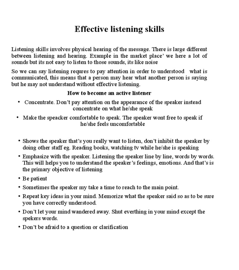 Effective Listening Skills: How To Become An Active Listener | PDF