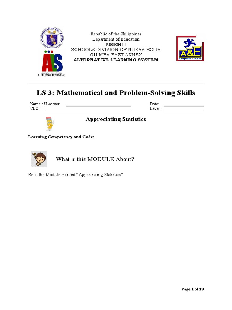 LS 3: Mathematical and Problem-Solving Skills: Appreciating Statistics ...