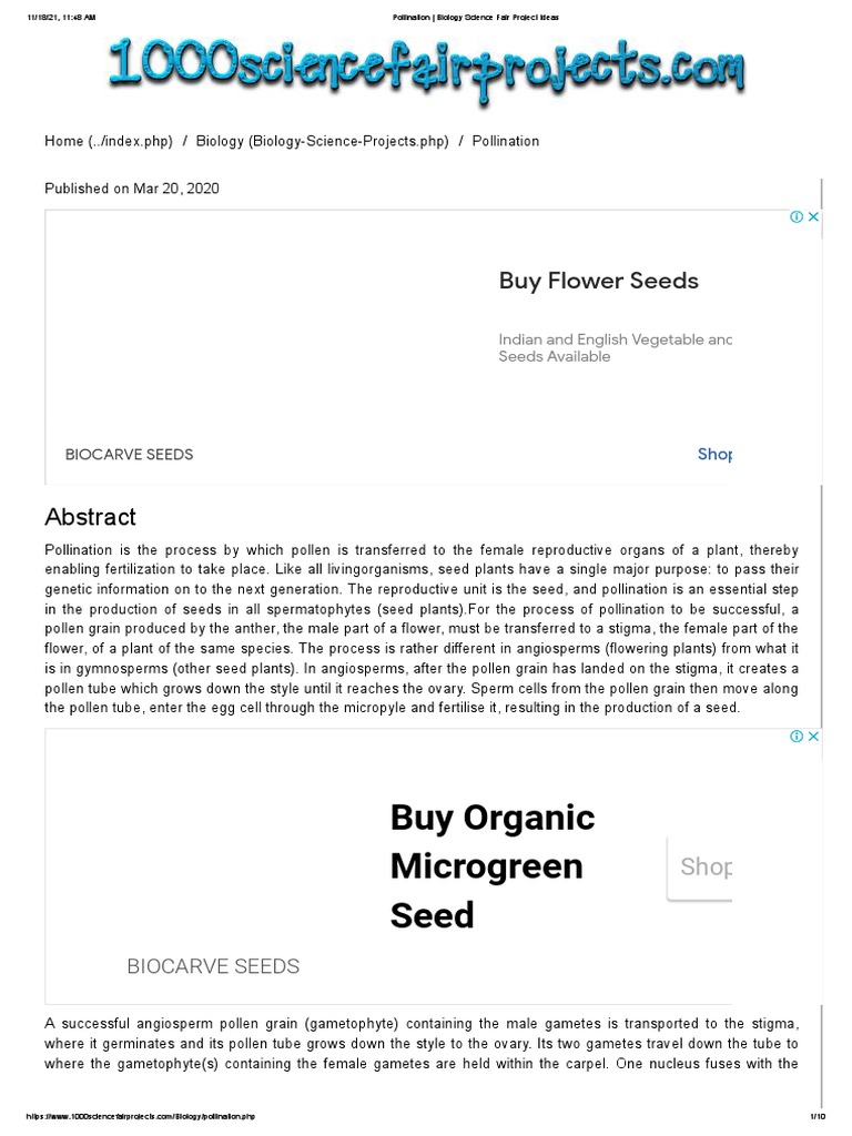 Pollination - Biology Science Fair Project Ideas | PDF | Pollination ...