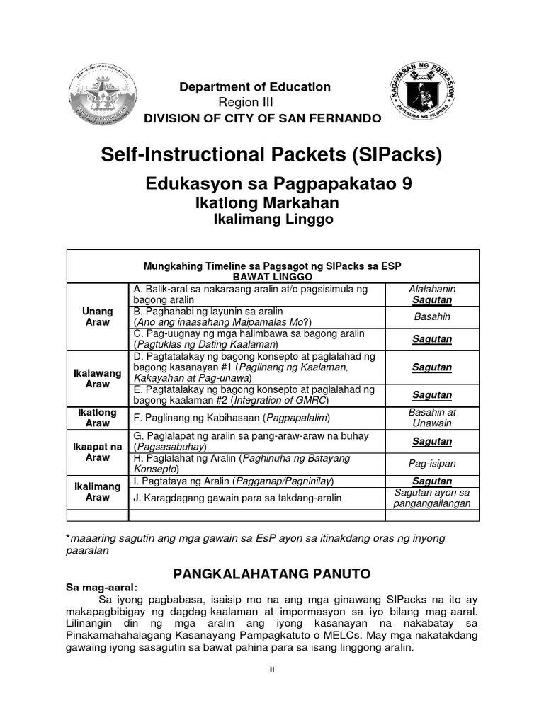 ESP9 Q3 Wk5 SIPacks - CSFP | PDF