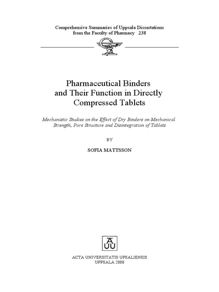 Pharmaceutical Binders and Their Function in Directly Compressed ...